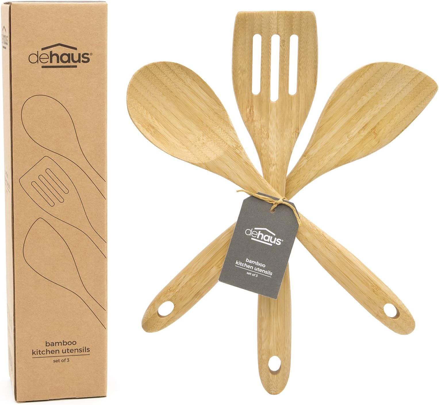 Bamboo Kitchen Utensils Set of 8 Wooden Spoons and Spatulas Non-Stick ...