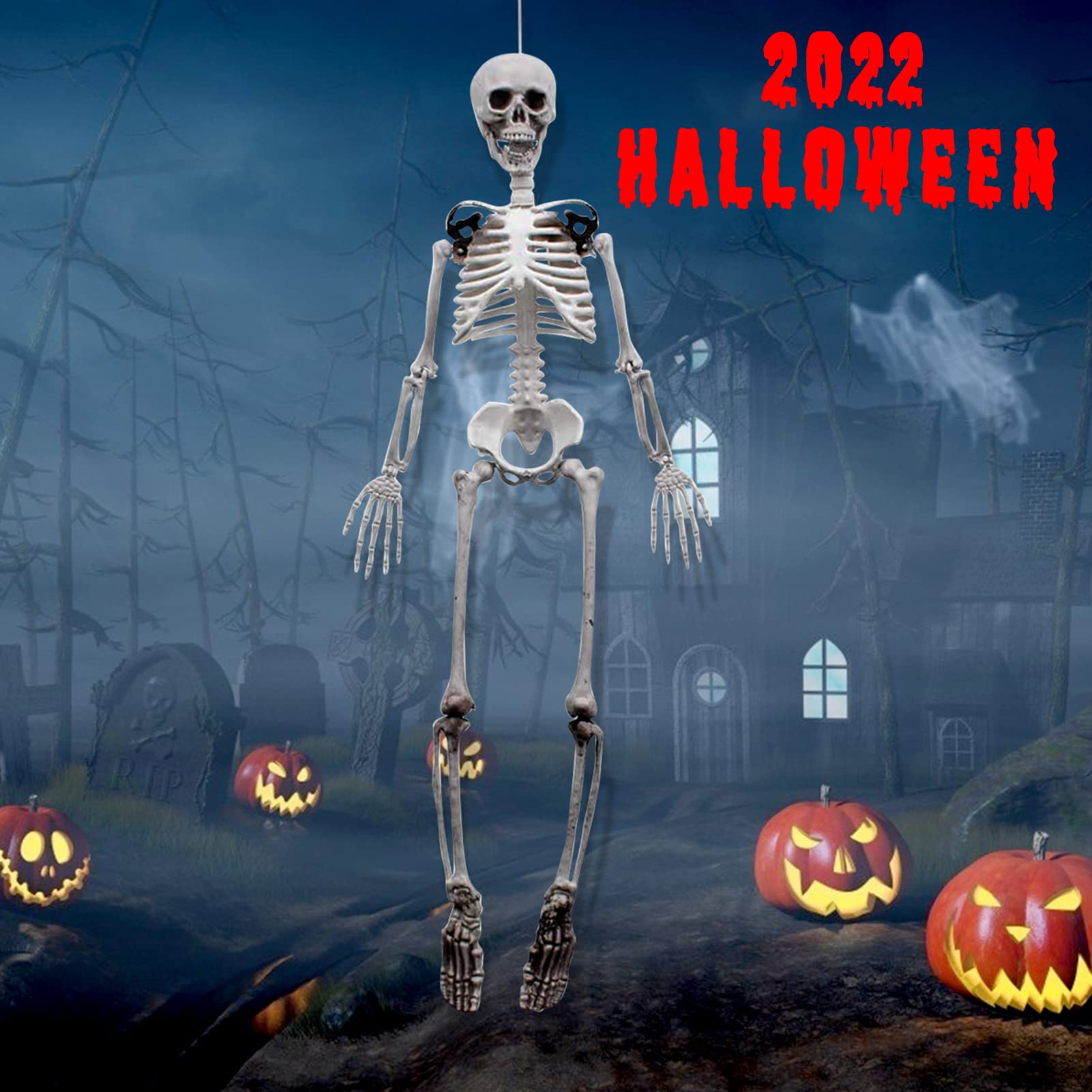 Haunted House Skeleton 185cm Halloween Prop Life Size Human Skull