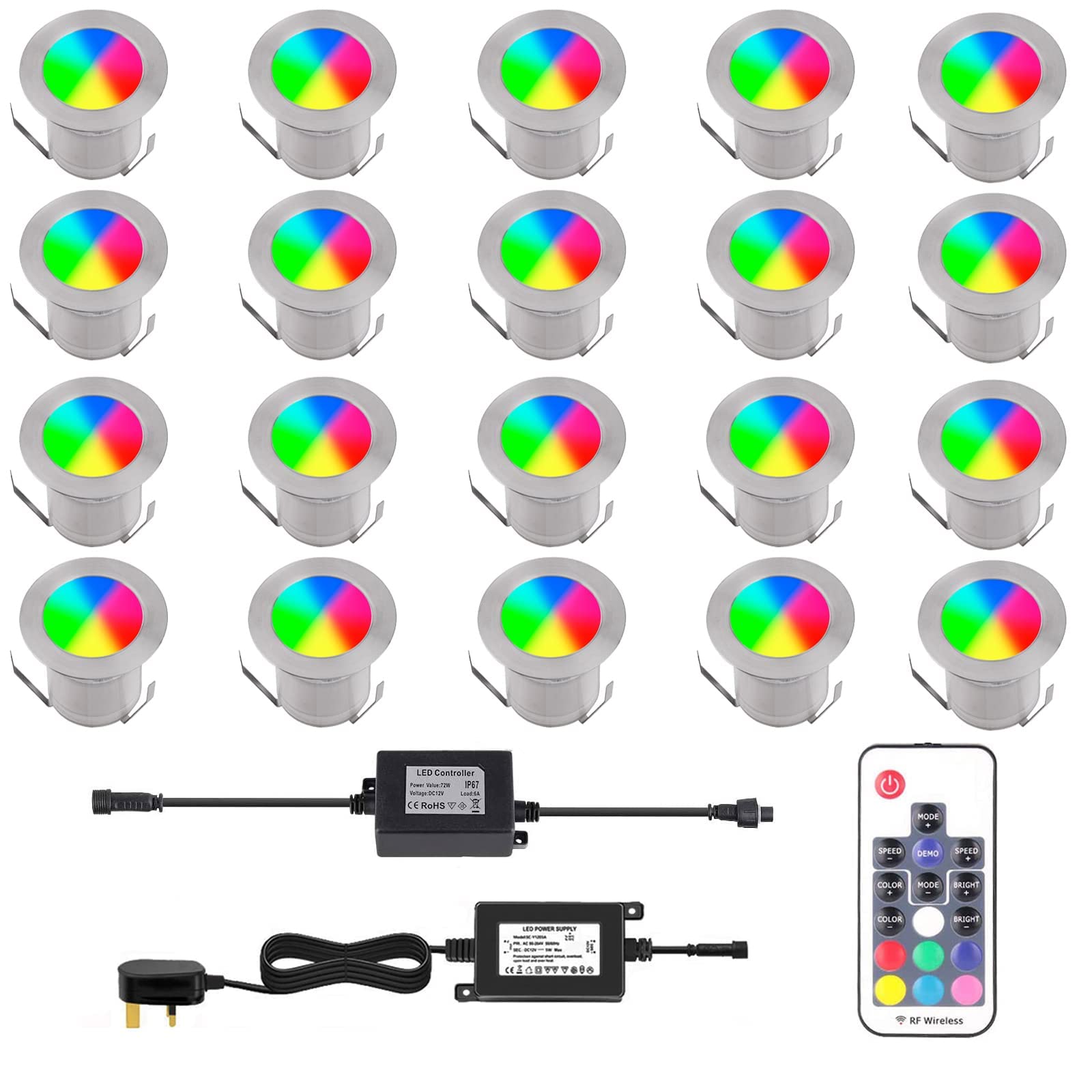 YZGWZLD Decking Lights Mains Powered 45mm RGB Color Changing Plinth LED ...