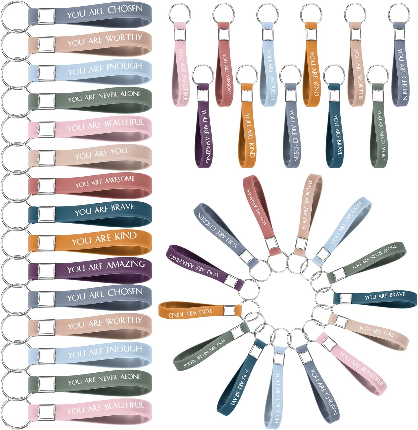 Amazon.com: 60 pcs Inspirational Quote Key Chains Silicone Motivational ...