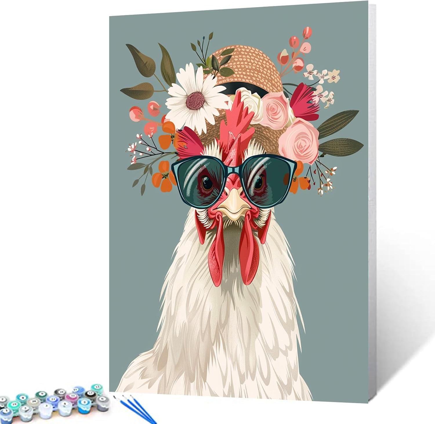 Amazon.com: Serious Rooster Wearing Shades Straw Hat Paint by Number ...