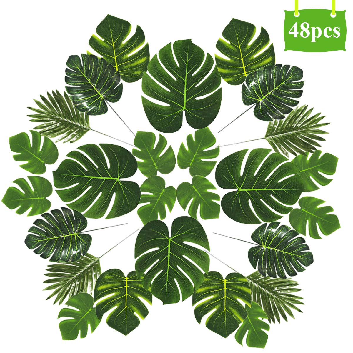 48 Pcs Artificial Palm Leaves Decorations 5 Kinds Of Tropical ...