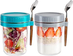 Amazon.com: SUREHOME Overnight Oats Containers with Lids and Spoon, 16 Oz Glass Mason Jars for ...