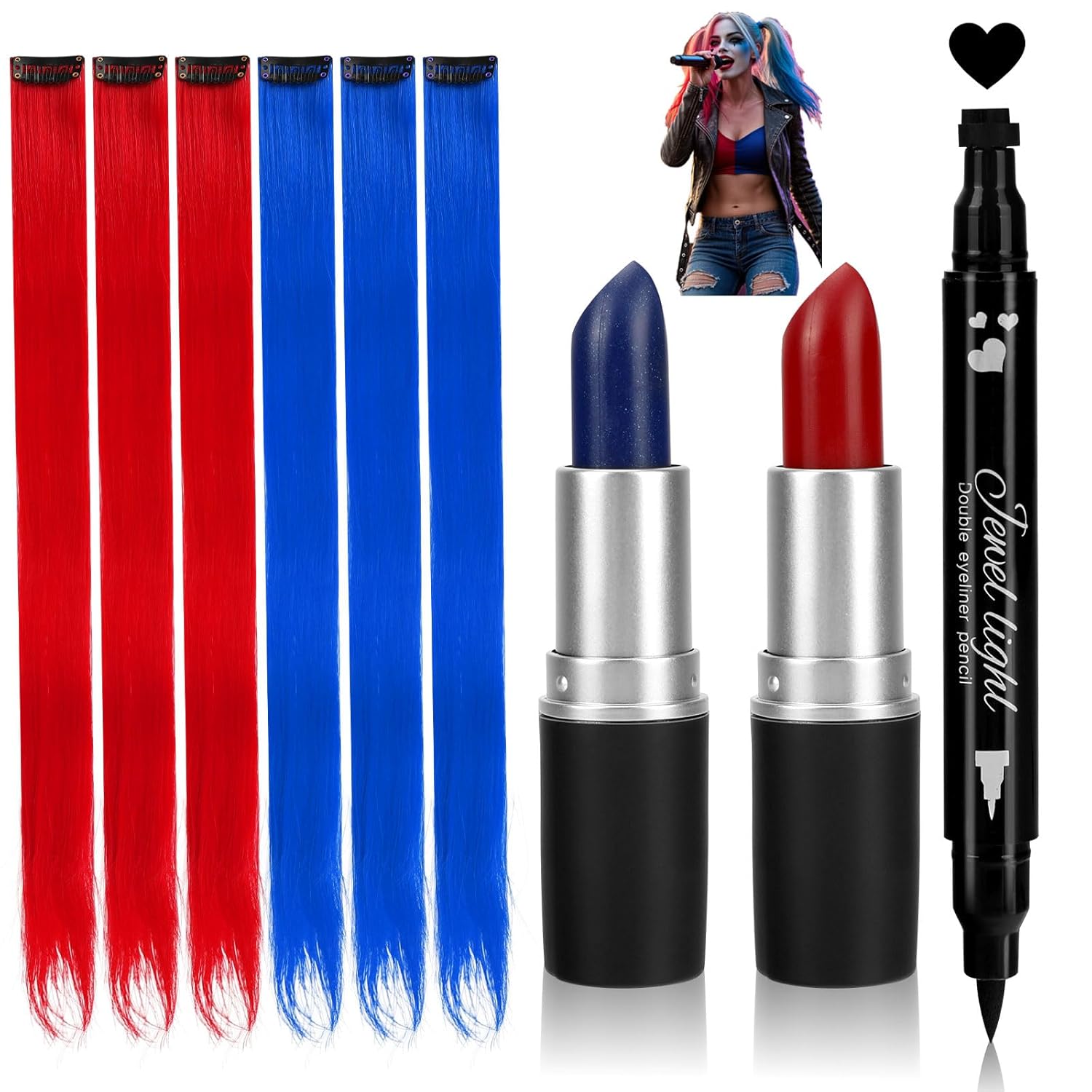 Amazon.com: 9 Pcs Halloween Costume Quinn Accessories,【Red+Blue Face ...