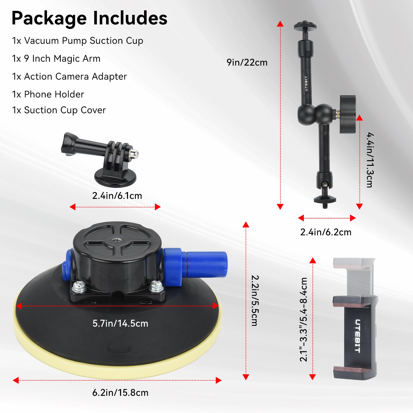 Heavy Duty Suction Cup – 4.5” Vacuum Pump, Metal Magic Arm, Holds 5KG ...