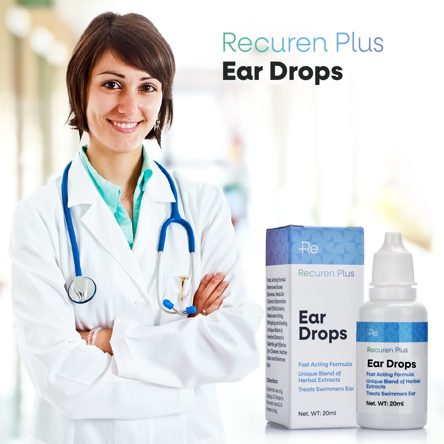 Recuren Plus Ear Drops Swimmers Ear Drops Removes Excess Earwax Heals