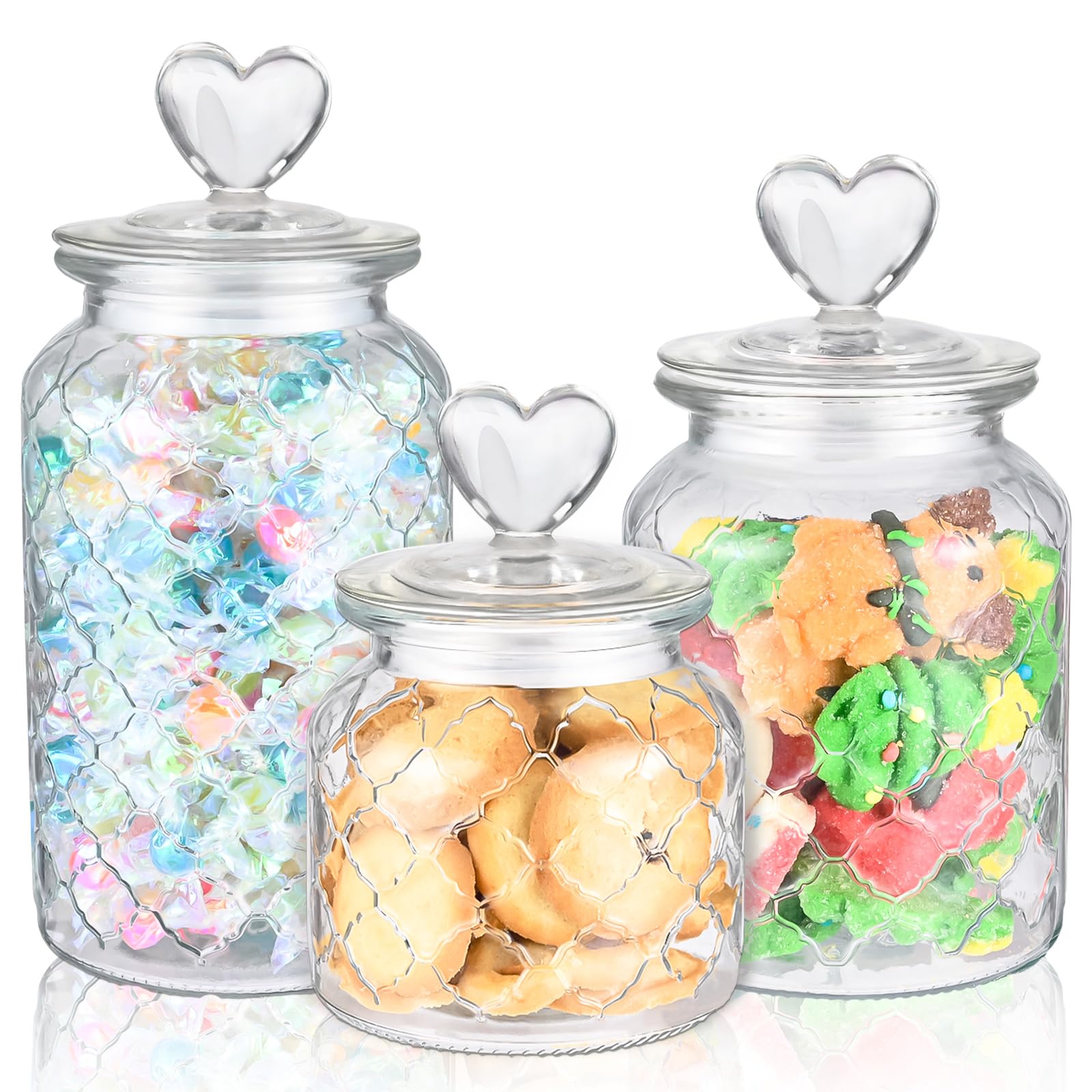 Amazon.com: Heart Jars with Lids Set of 3 Clear Cute Heart Shaped Candy ...