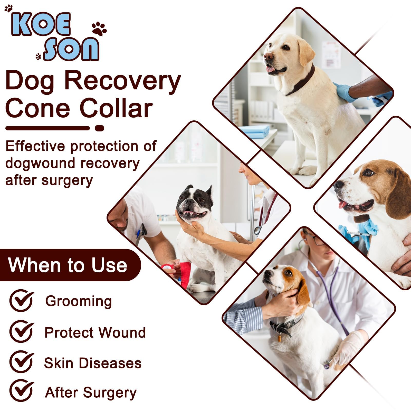 KOESON Soft Dog Cone for Dogs After Surgery, Adjustable Dog Cone Collar ...