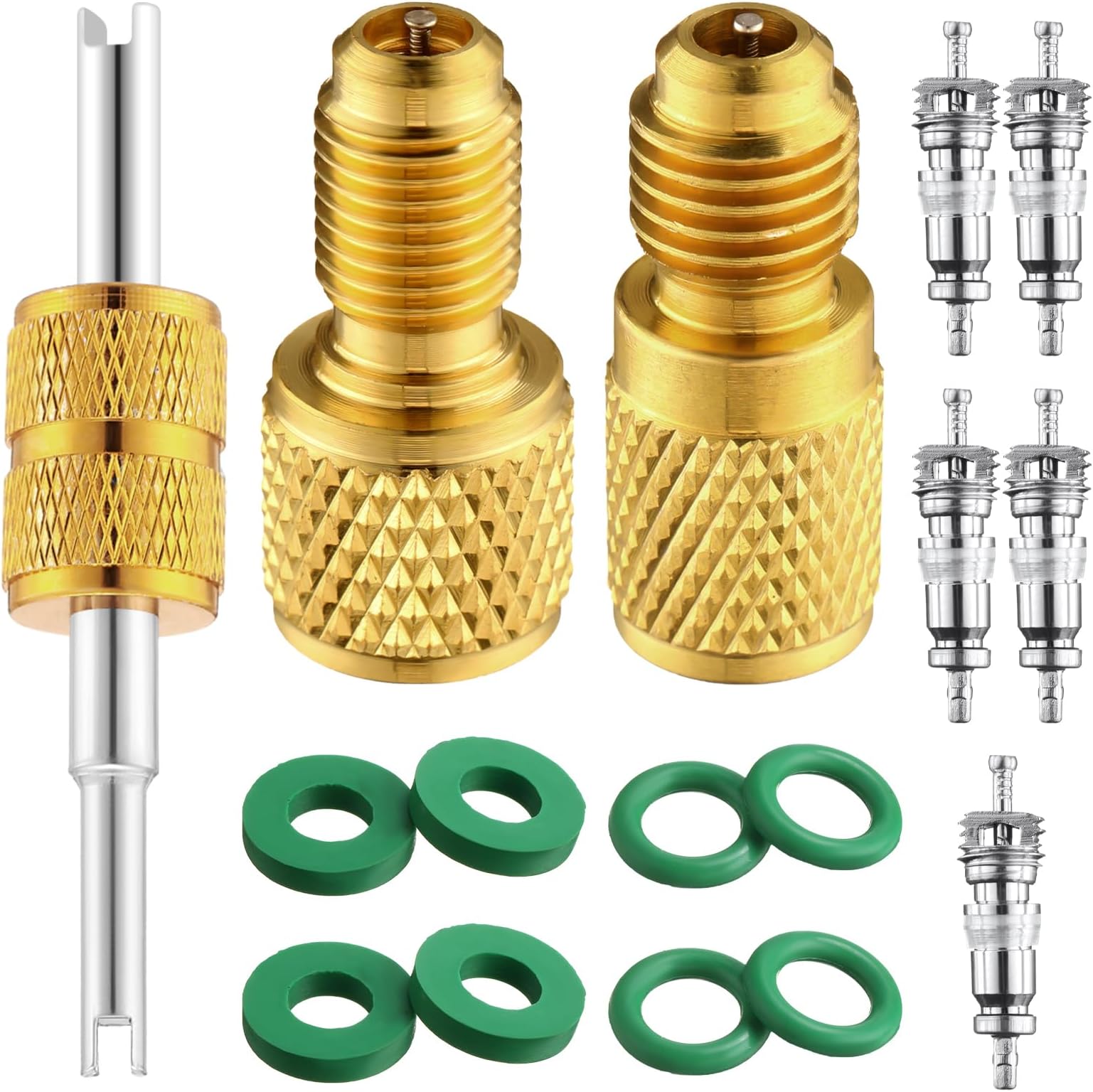 Amazon.com: JaGely 17 Pcs R134a Brass Refrigerant Tank Adapter 1/4" to ...