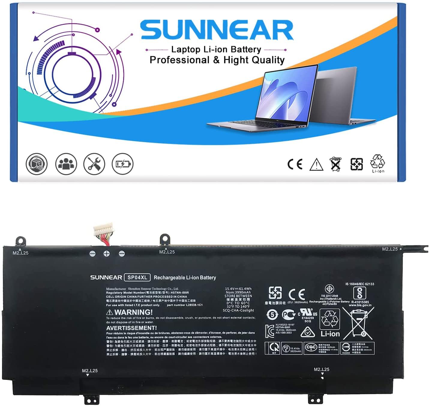 SUNNEAR SR03XL L08855-855 Battery Replacement for HP Envy x360 15-CN 15 ...