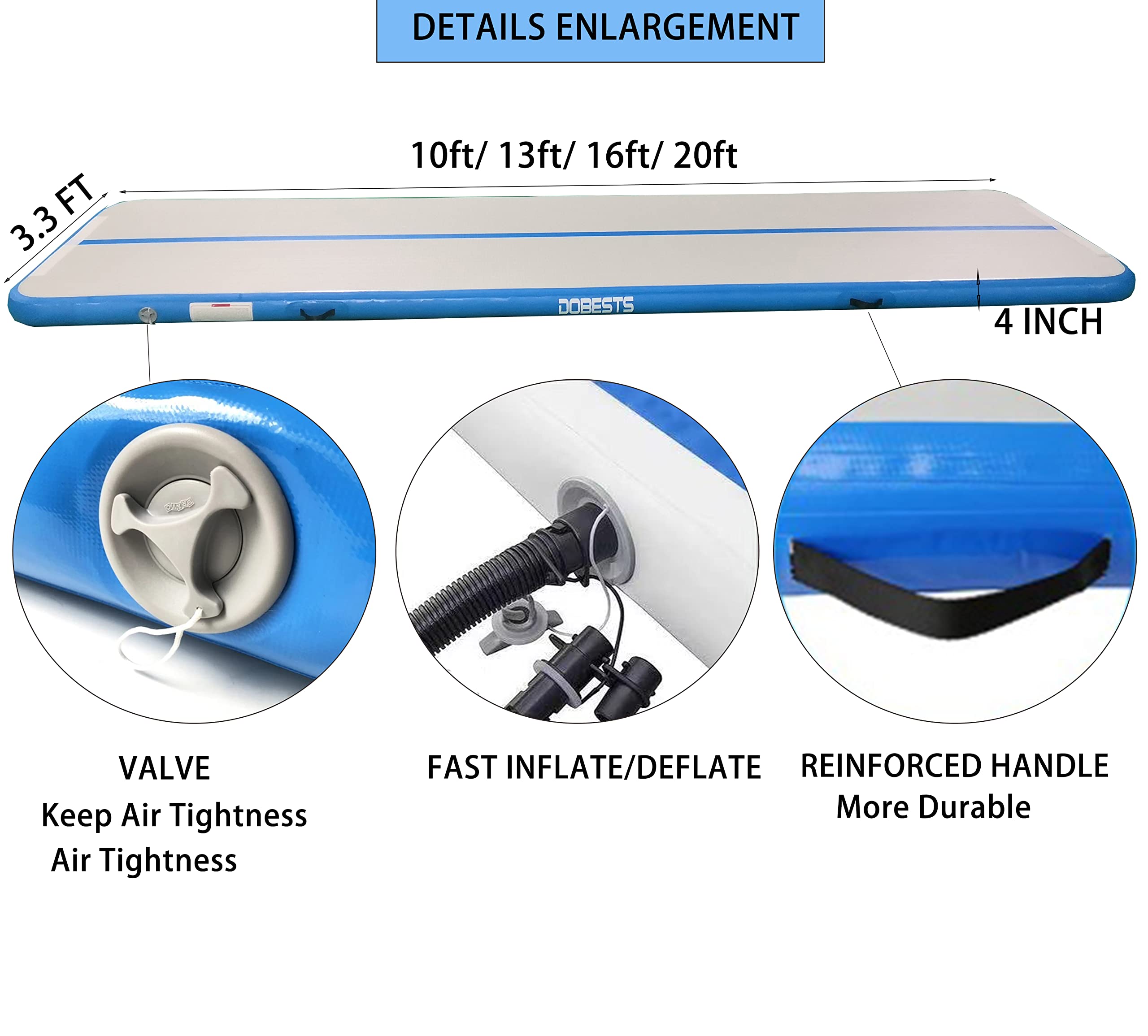 Inflatable Gymnastics Mat Air Track Tumbling Mat 10 ft 13 ft 16 ft 20 ...