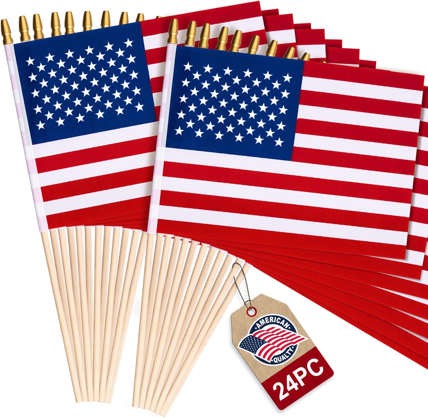 Amazon.com : 24 Pack Small American Flags on Stick, 8x12 Inch Mini US ...