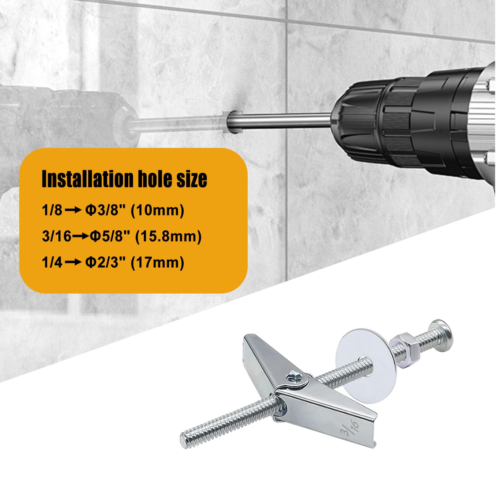 Snapklik.com : Weideer 92Pcs Toggle Bolts 3/16" Heavy Duty Drywall ...