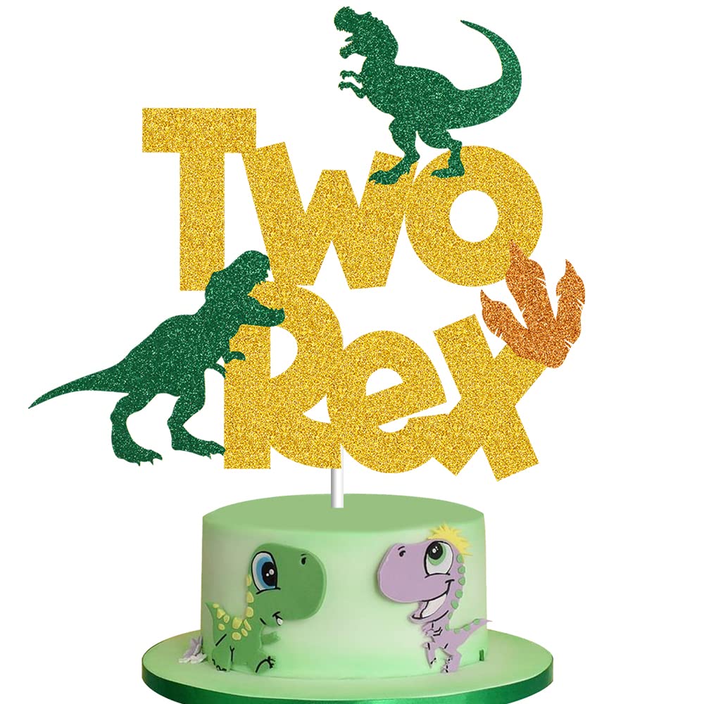 Juyrle Two Rex Birthday Supplies Two Rex Dinosaur Cake Toppers ...