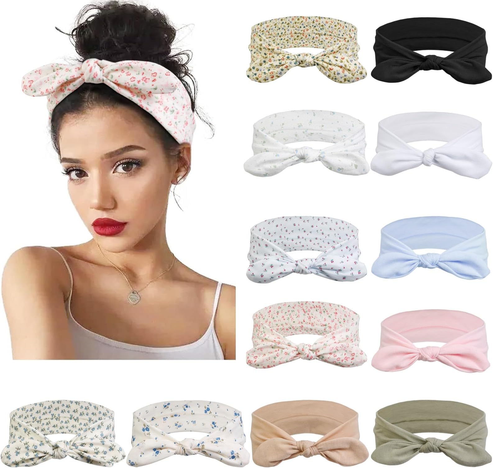 Amazon.com : 12 Pack Wild Floral Bow Headbands for Women Elastic ...