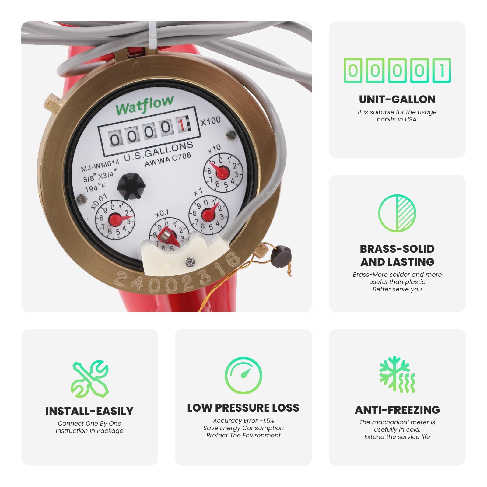 Snapklik.com : Watflow DN20 Water Meter 3/4" NPT,AWWA C708 ...