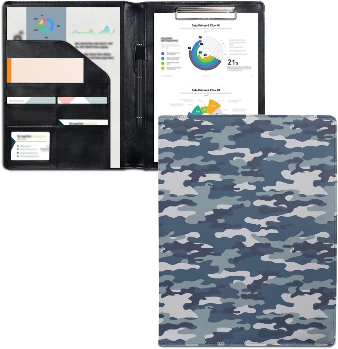 Amazon.com : Coldinair Blue Camo Portfolio Organizer Camouflag Leather ...