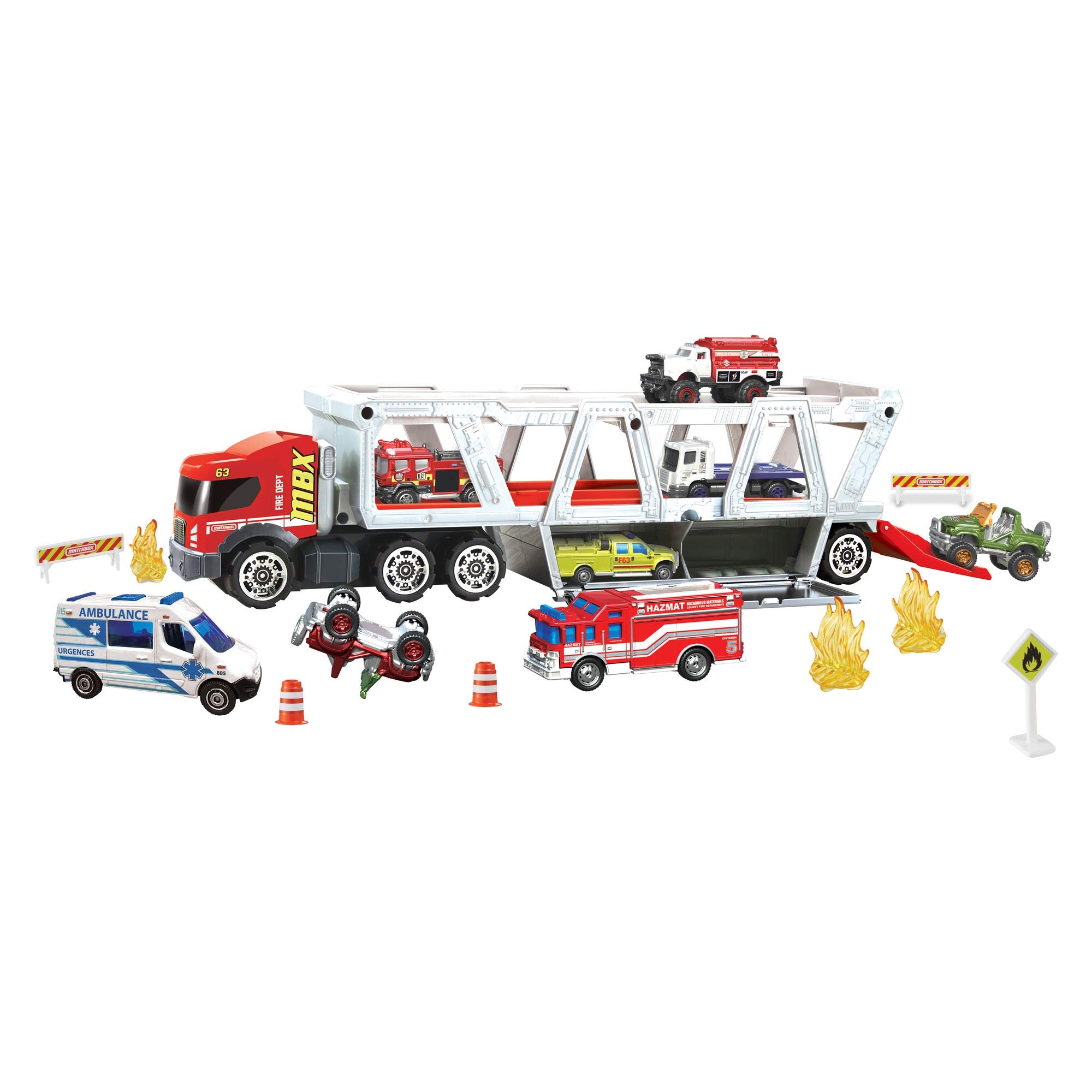 Matchbox Fire Rescue Hauler Playset de transporte temá...B08J4HNXCY ...