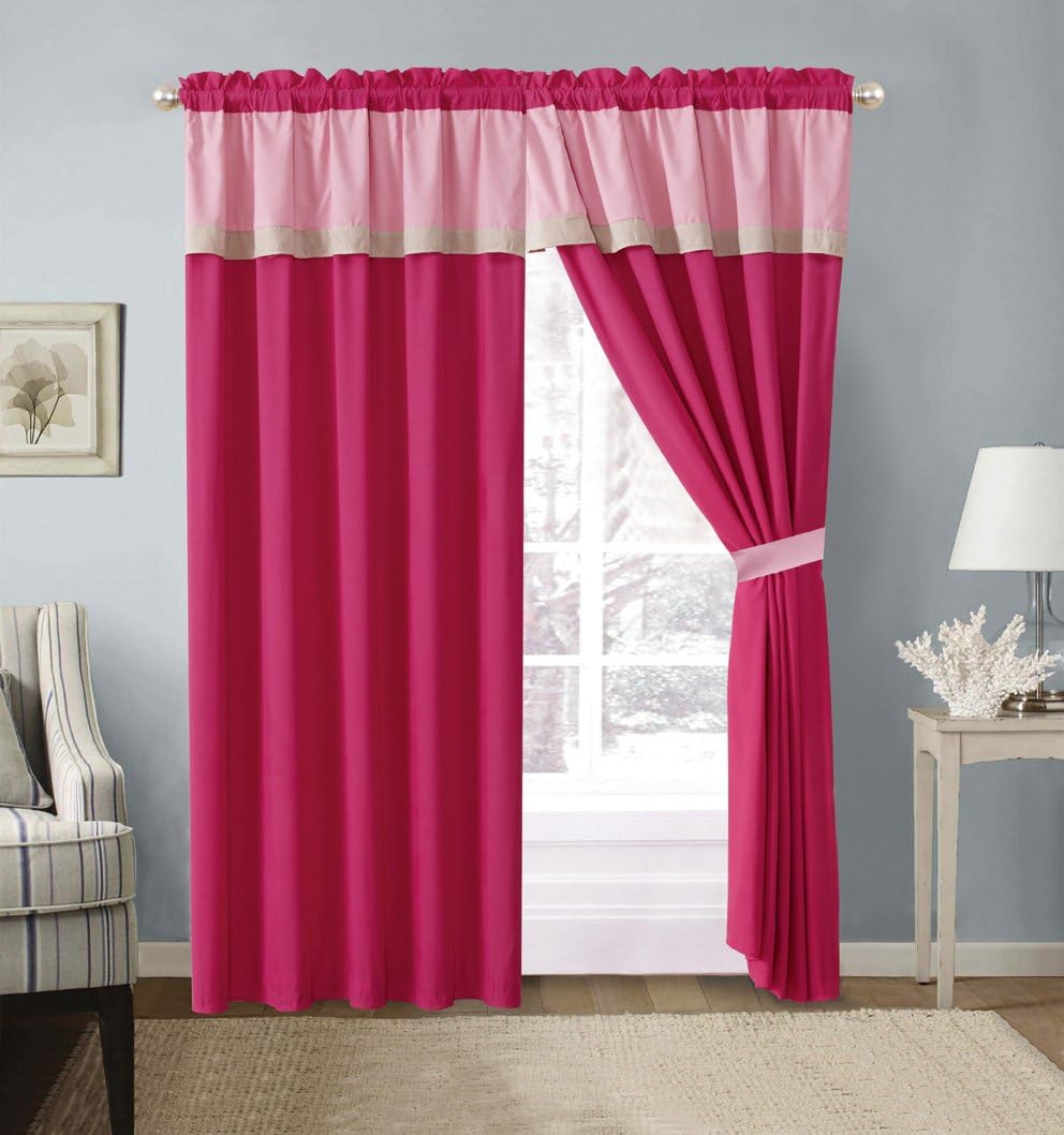 Amazon.com: Grand Linen 4 Piece Hot Pink/Pink/Grey Color Block Emma ...