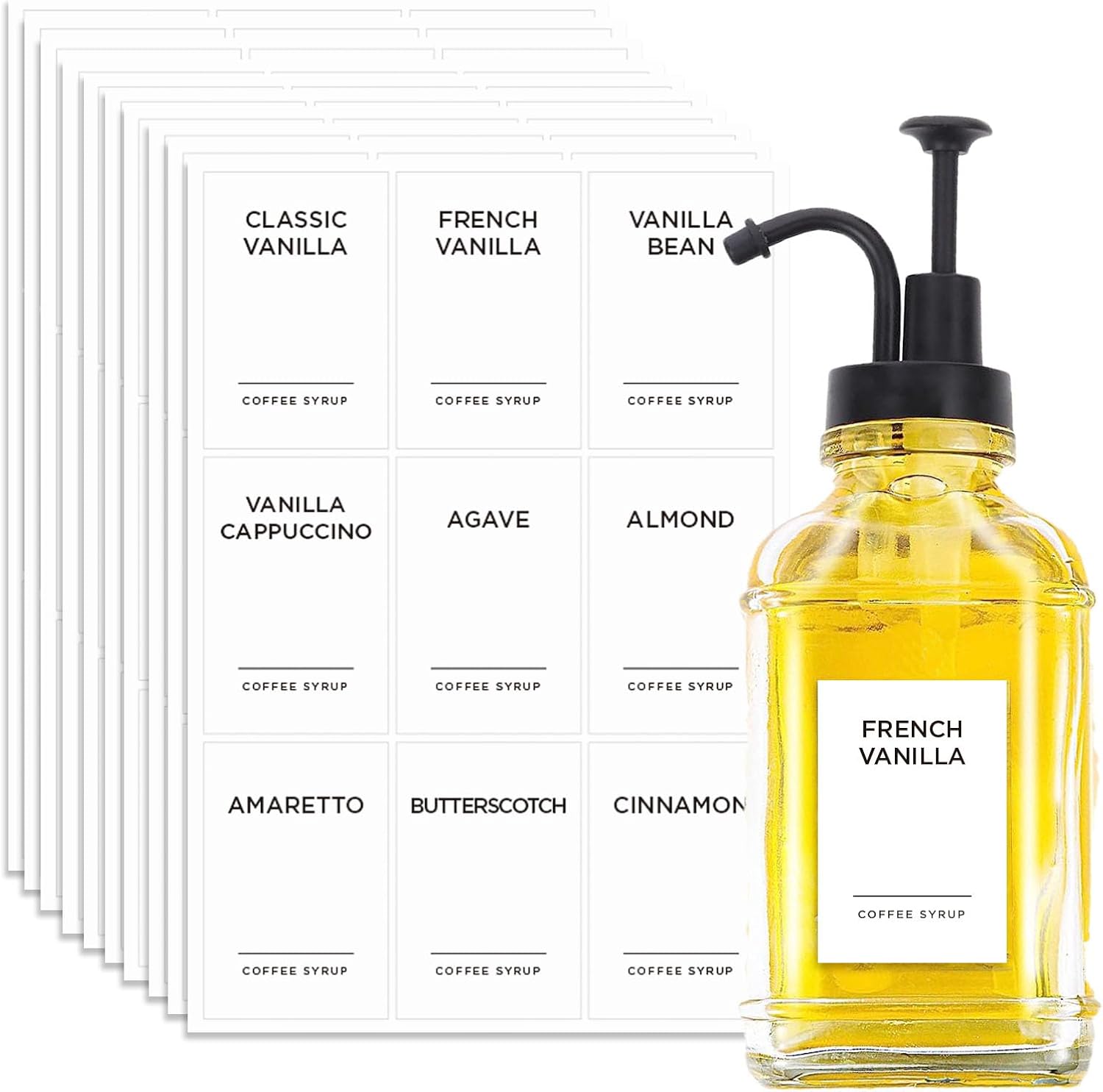 cdxhome 84 Coffee Syrup Labels for Caramel,Vanilla,Chocolate,Waterproof ...