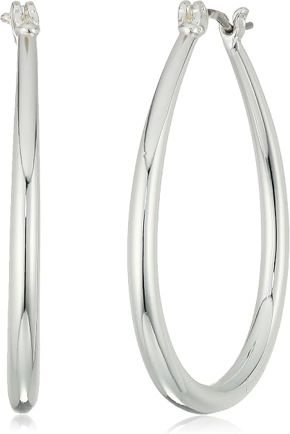 Amazon.com: Chaps Women's Oval Tubular Clickit Hoop Earrings, Silver ...