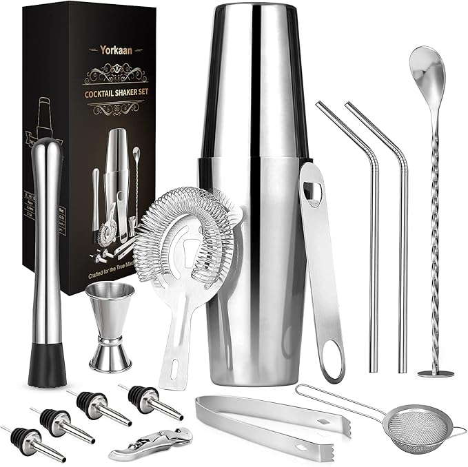 Yorkaan 15-Piece Portable Bartender Kit, Stainless Steel Cocktail ...