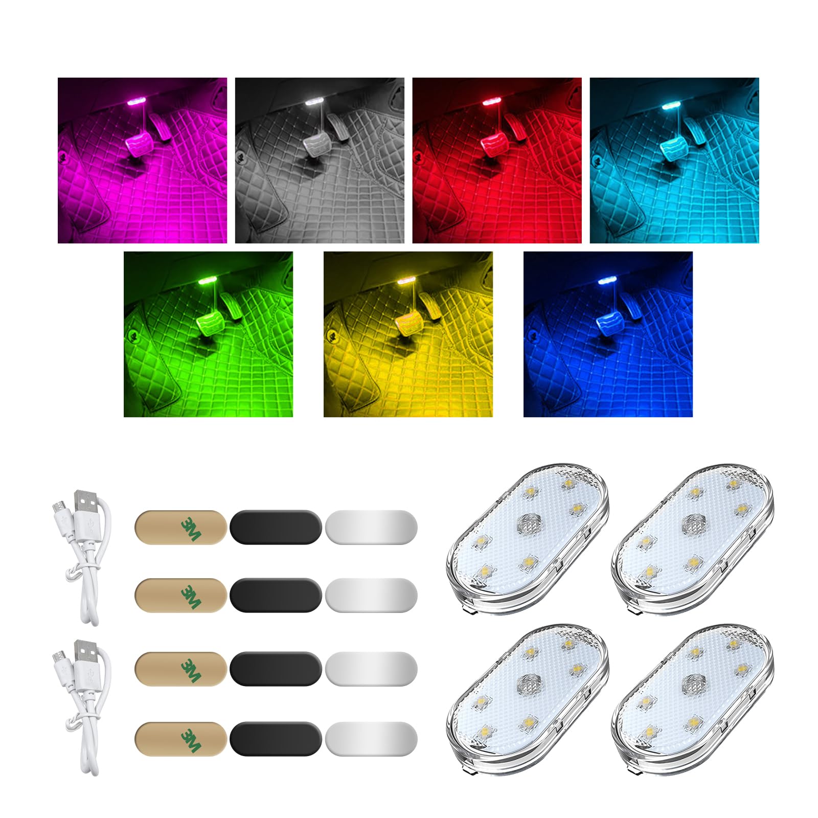 Amazon.com: Augeny 4 PCS Car LED Lights Interior Wireless, 7 Colors ...