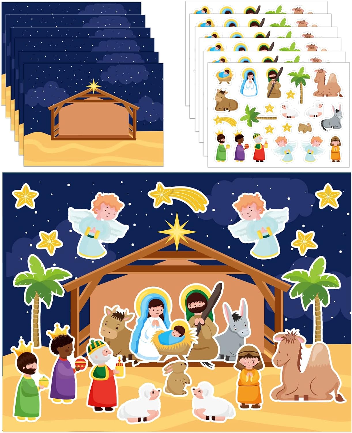Amazon.com: FLYAB Nativity Stickers 12 Sets Make a Nativity Scene ...