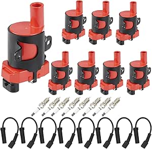 Amazon.com: Red Set of 8 Ignition Coils Pack 8 Iridum Spark Plugs 8 ...