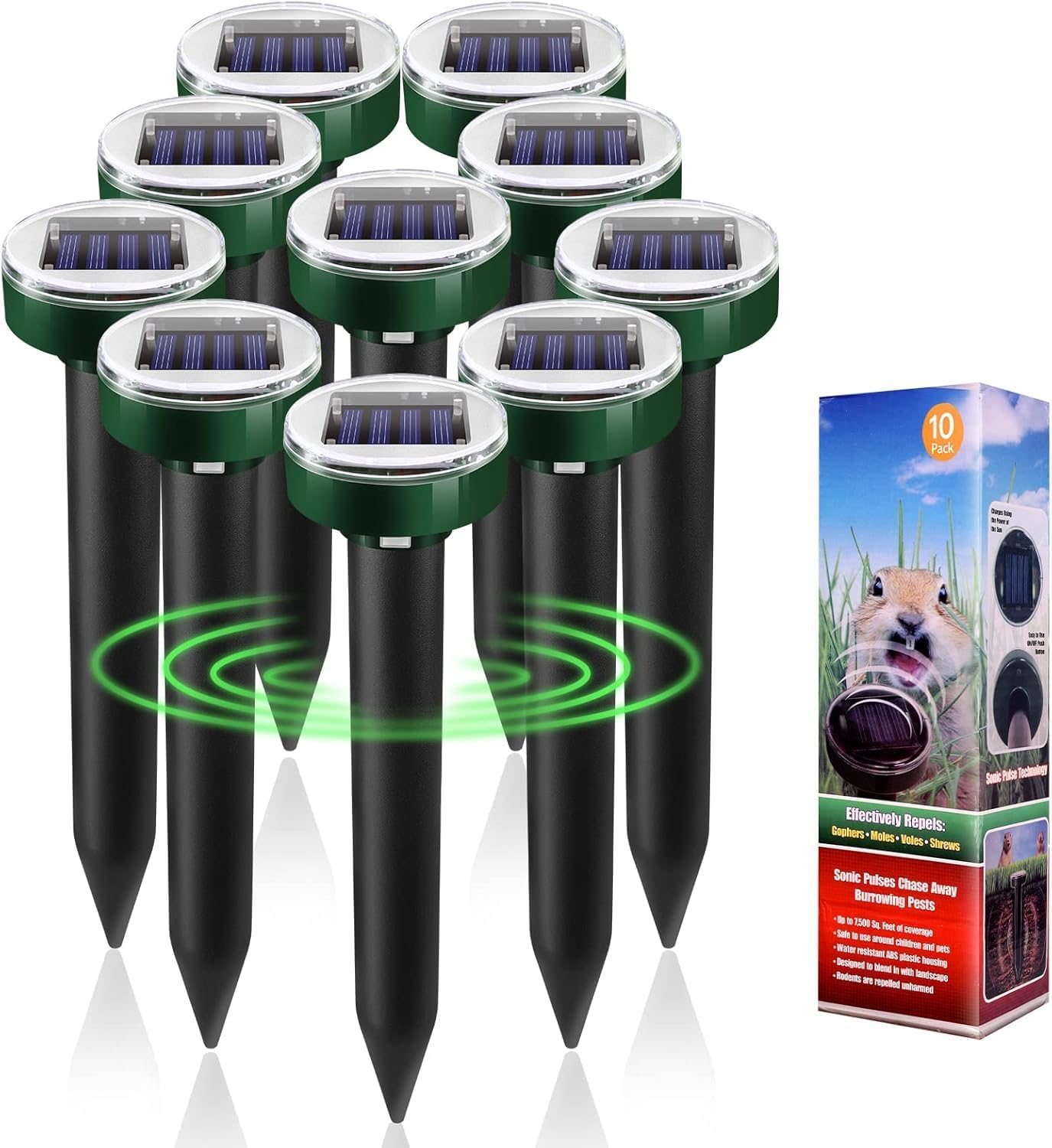 Amazon.com: 10 Pack Ultrasonic Solar Powered Mole Repellent ...