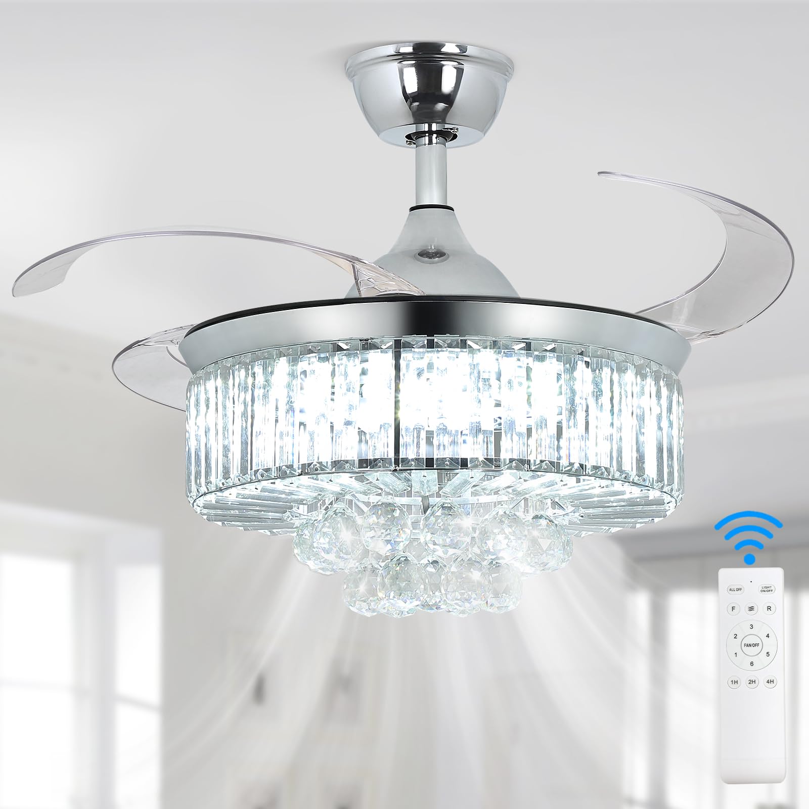 BvenuBigLite 36" Fandelier Ceiling Fans with Lights, 3 Color Changeable ...