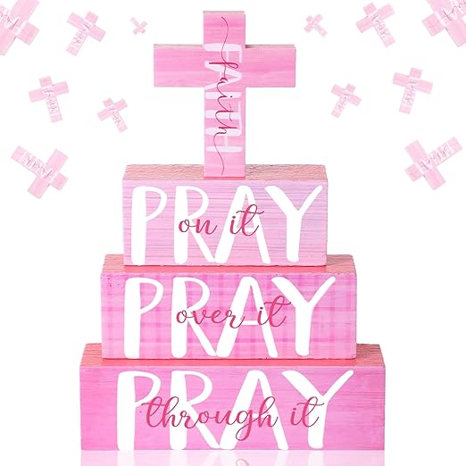Amazon.com: GlikCeil Pray Sign Cross Table Centerpiece Pink Room Decor ...