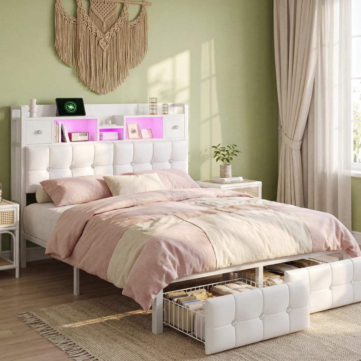 Amazon.com: Homkdom Full Size Bed Frame with Hidden Storage Headboard ...