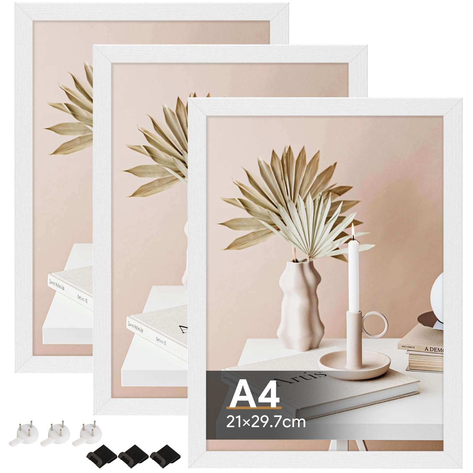 WenYa 3 Pack A4 White Photo Frames, A4 Solid Wood Picture Frames for ...