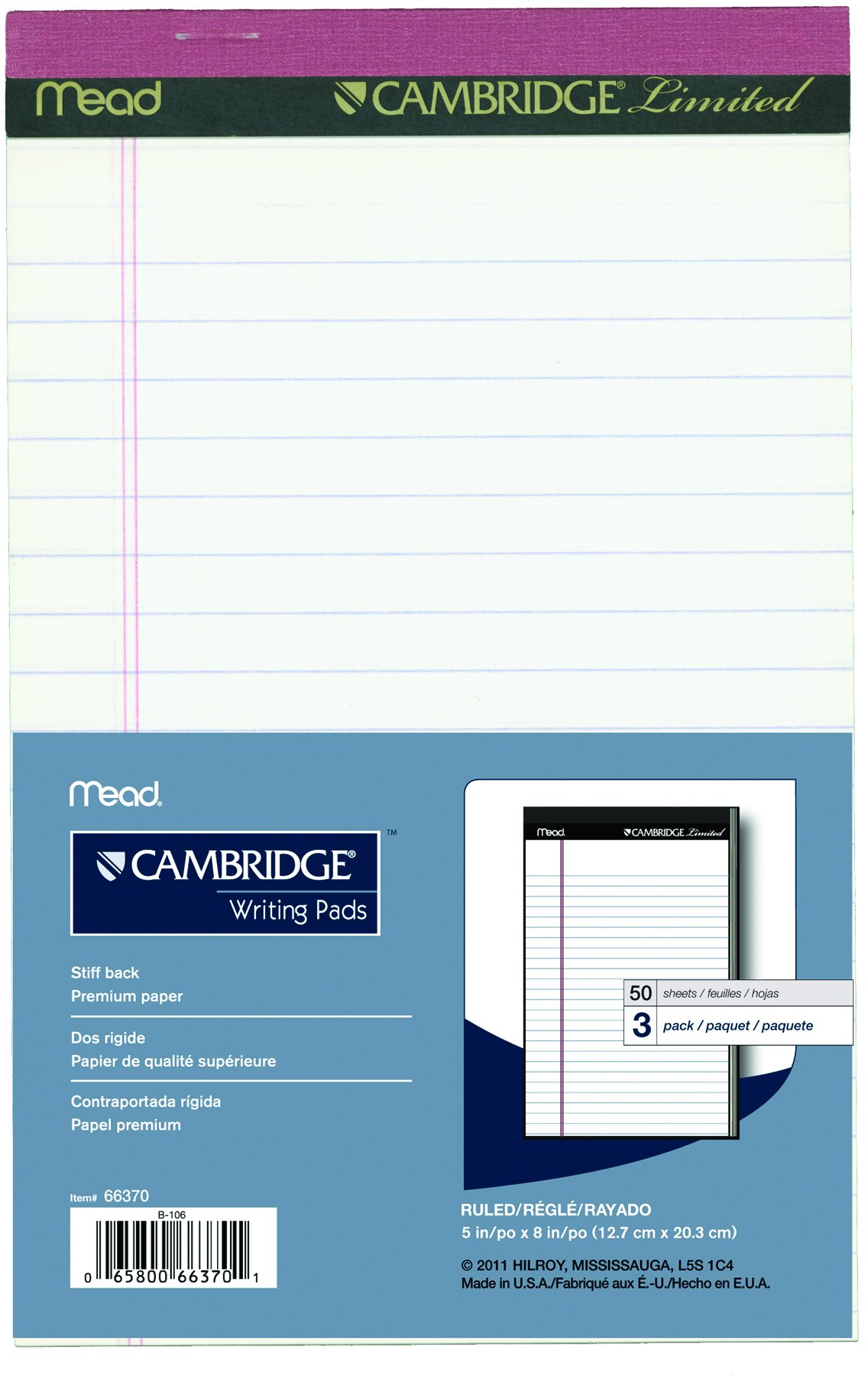 Cambridge Limited 66370 Small Writing Pads, Perforated, 5x8-Inch, 50 ...