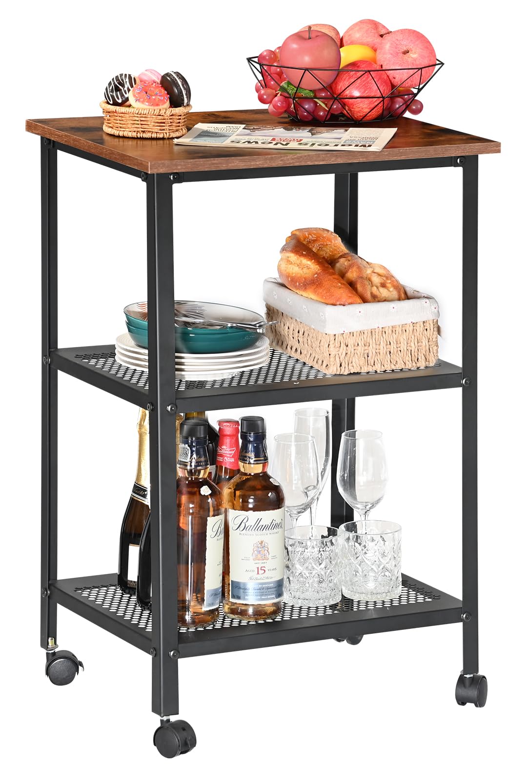 Amazon.com - RokiaTek Bar Serving Cart Rolling Kitchen Cart on Wheels 3 ...