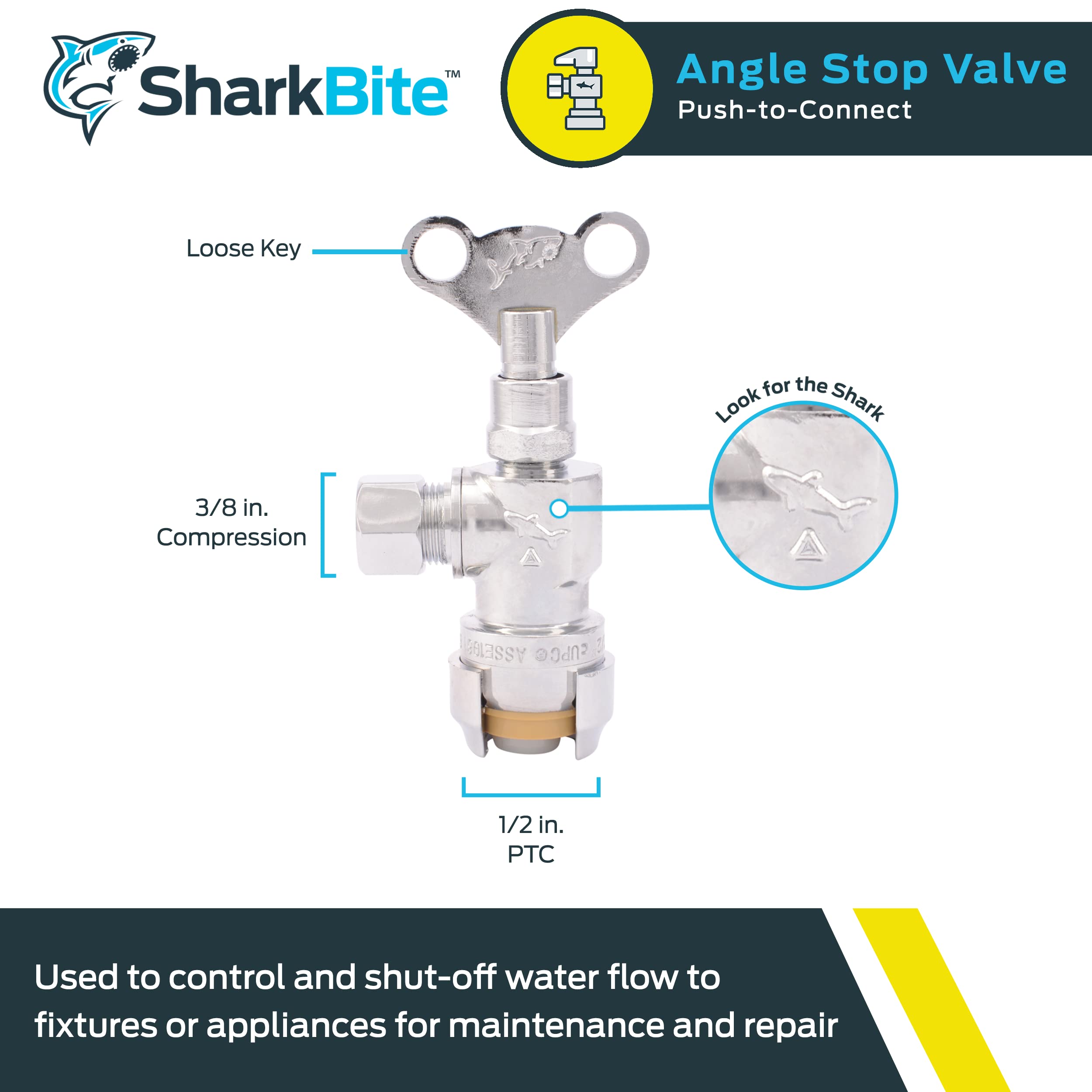 Snapklik.com : 1/2 X 3/8 Inch Compression Angle Stop Valve, Loose Key ...