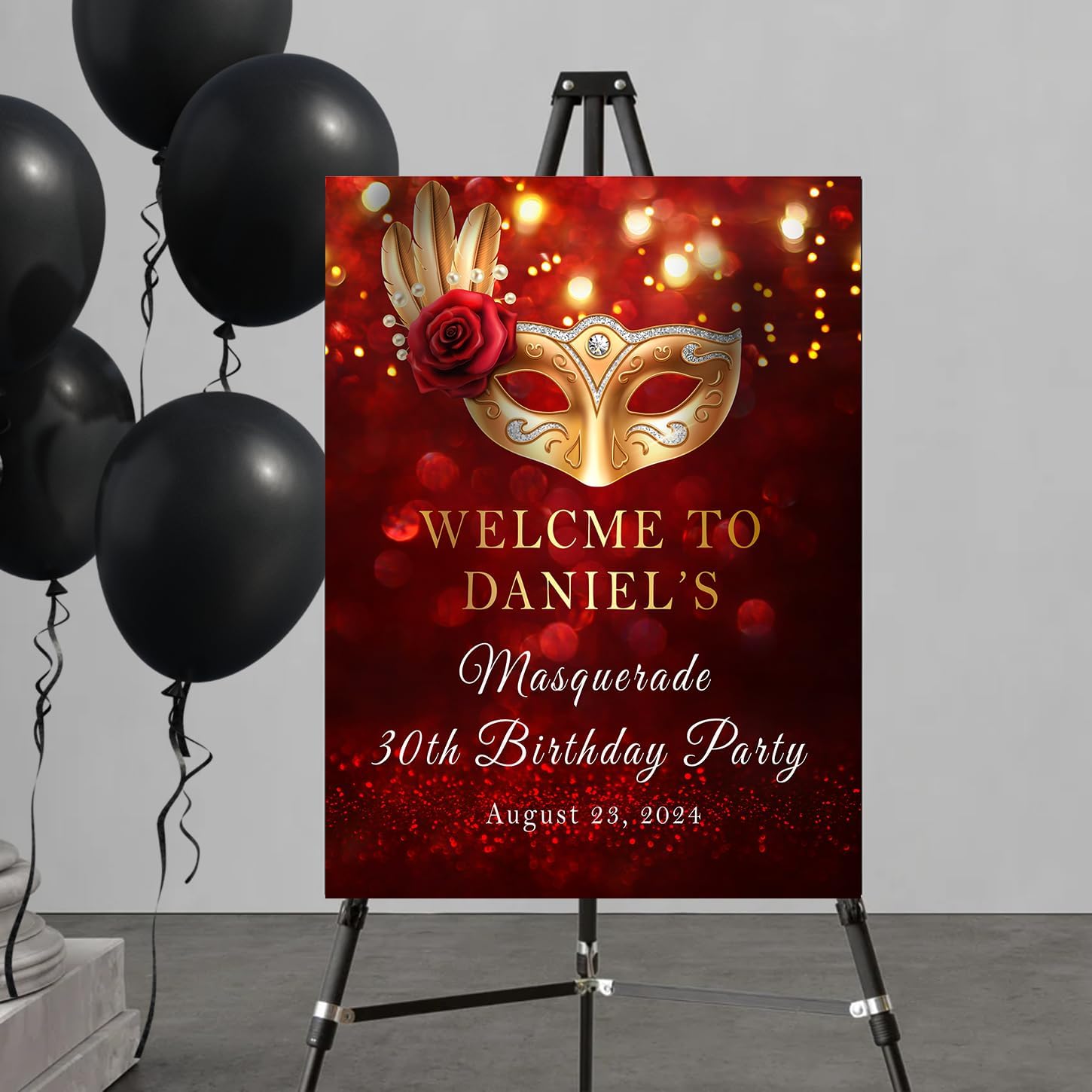 Amazon.com: Customized Masquerade Ball Birthday Welcome Sign, Colorful ...
