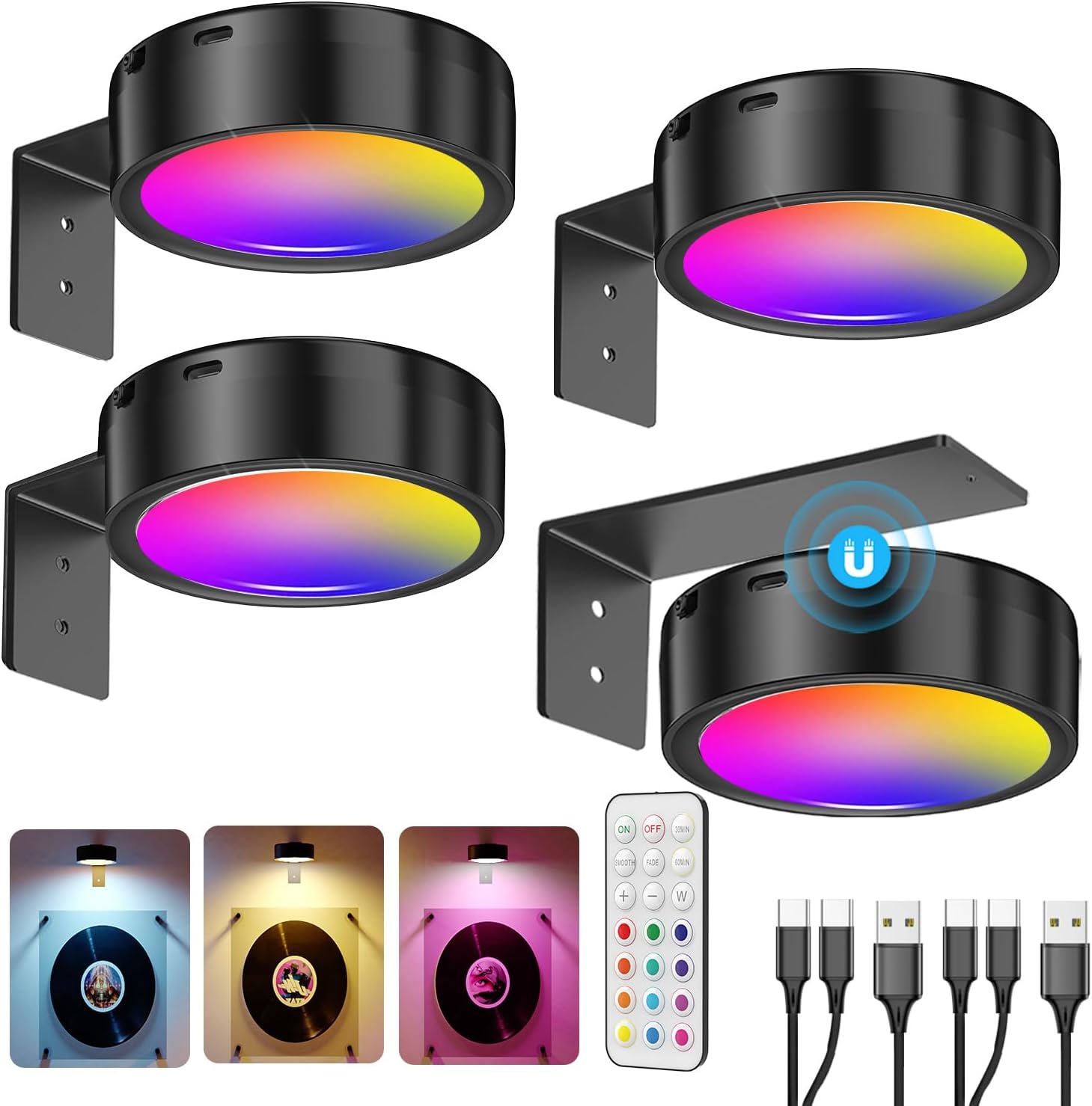 BASON LIGHTING 4Pcs Picture Light Battery Operated, Magnetic Led ...