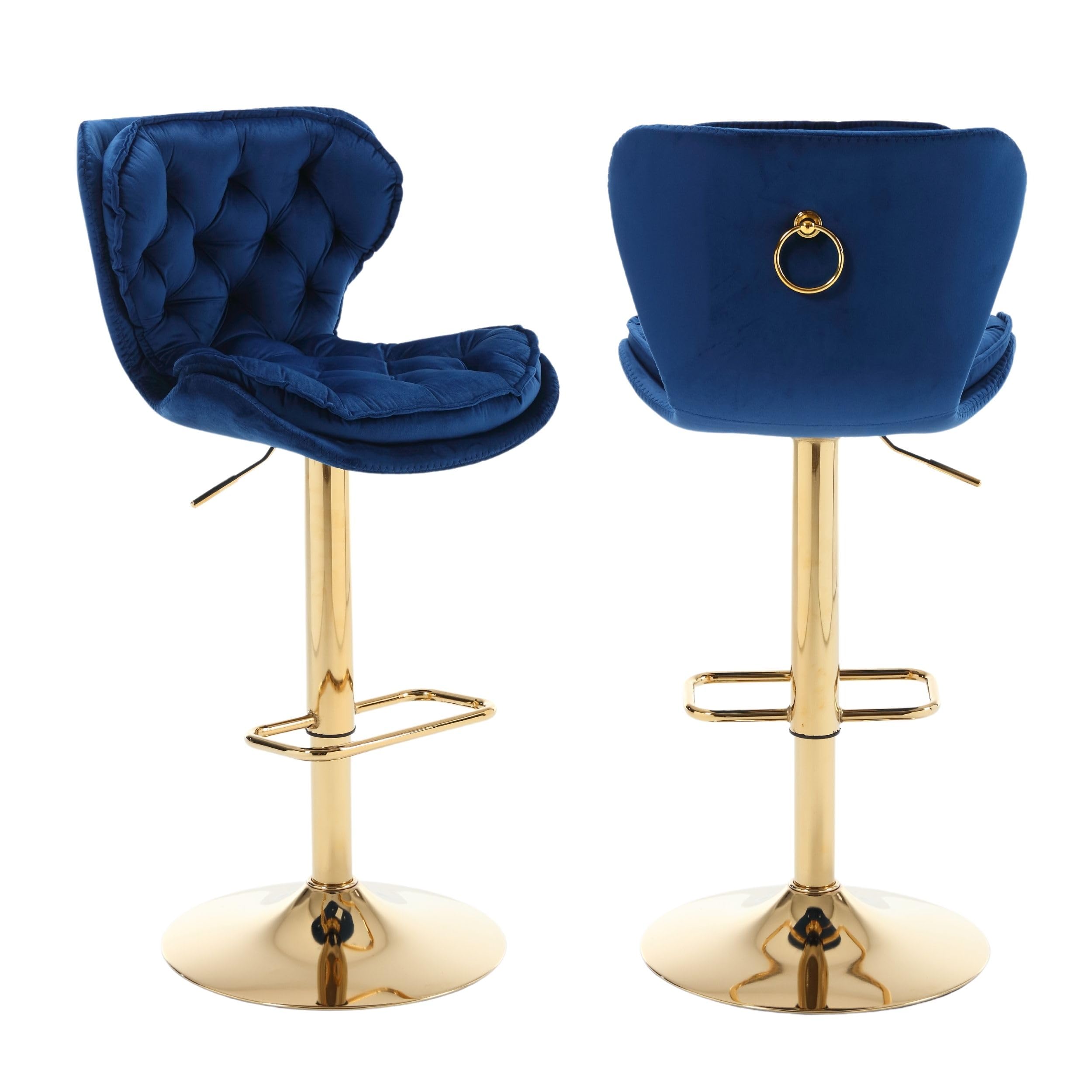 Amazon.com: Set of 2 Modern Velvet Bar Stools with 360-Degree Swivel ...