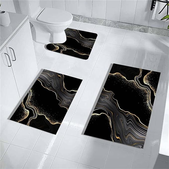 Amazon.com: MUGINYU Black Gold Bathroom Rugs Sets 3 Piece Abstract Bath ...
