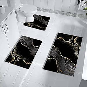 Amazon.com: Black Gold Bathroom Rugs Sets 3 Piece Abstract Bath Mat ...