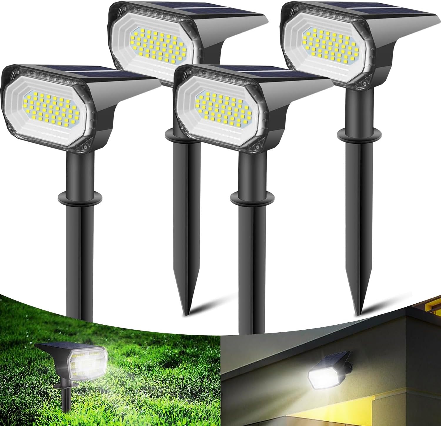 Focos Solares para Exterior，[4Pcs/46 LED/3 Modos] 2 en 1 Lámparas Solar Jardin, 6500K Muy ...