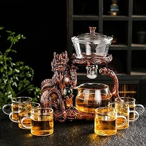 Amazon.com | Glass Teapot Set with Infuser Semi Automatic Dragon Tea ...