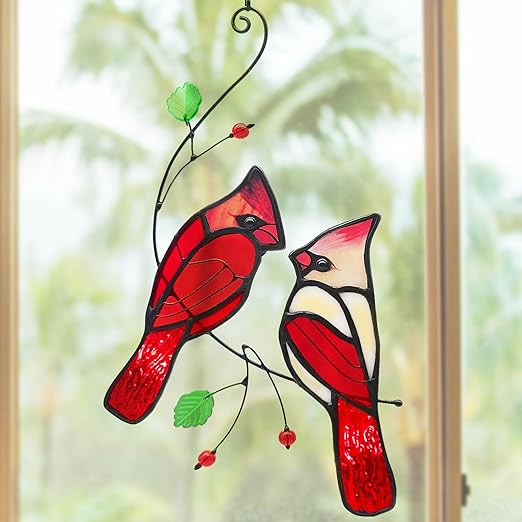 Amazon.com: Mucosour Stained Glass Window Hanging Cardinals Suncatchers ...