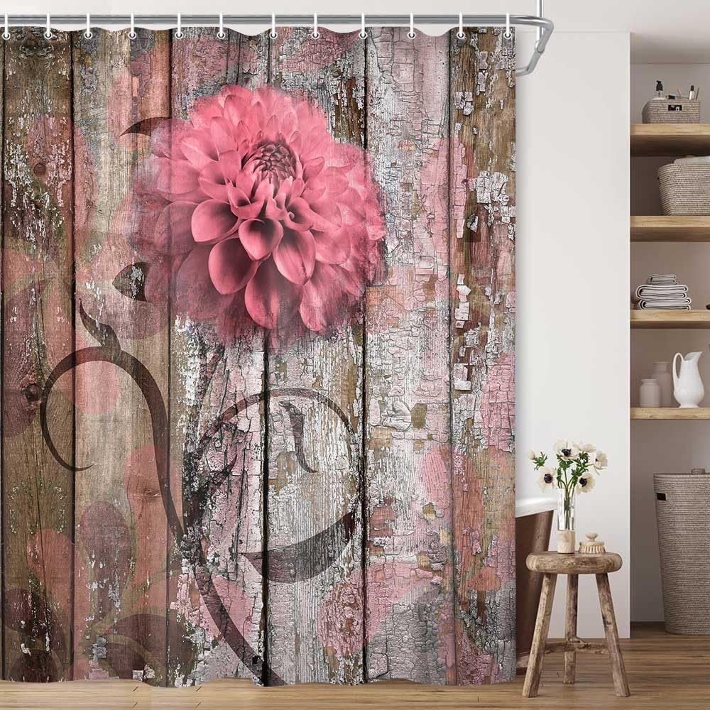 Amazon.com: JAWO Farmhouse Flower Floral Shower Curtain, Rustic Pink ...