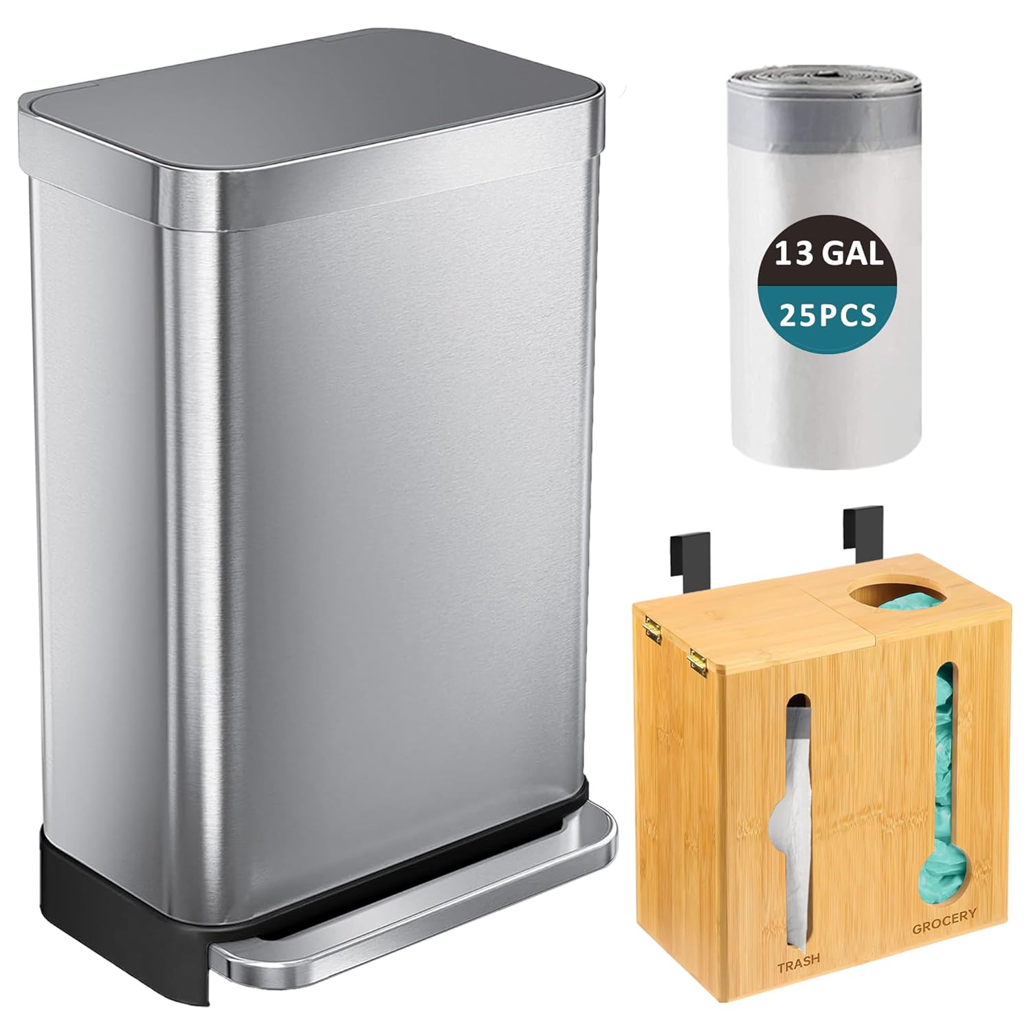 Amazon.com: AngeLvet 13 Gallon Trash Can with 25 Count Trash Bags & Bag ...