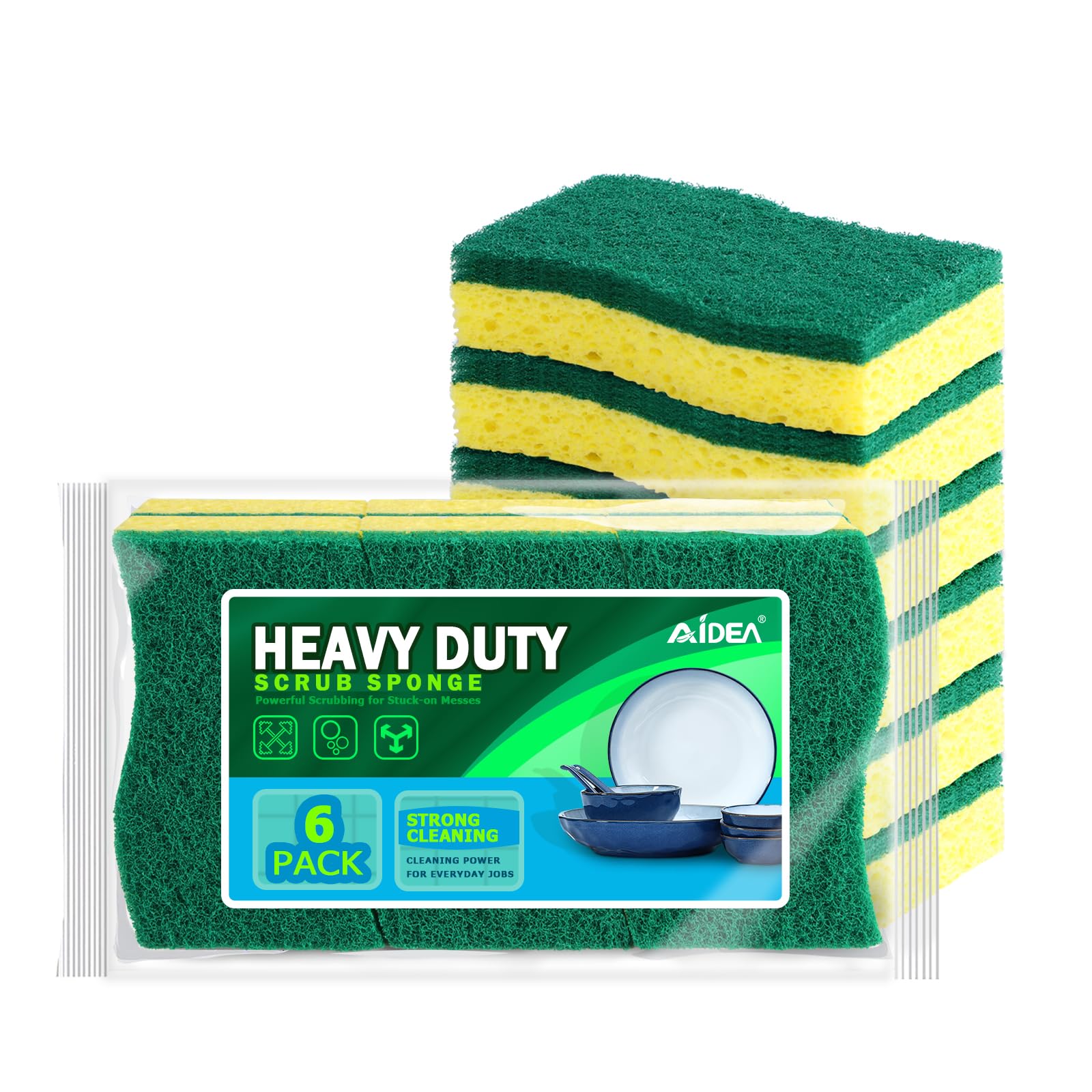 Amazon.com: AIDEA Sponges Kitchen, Heavy Duty Scrub Sponges, 6 Count ...