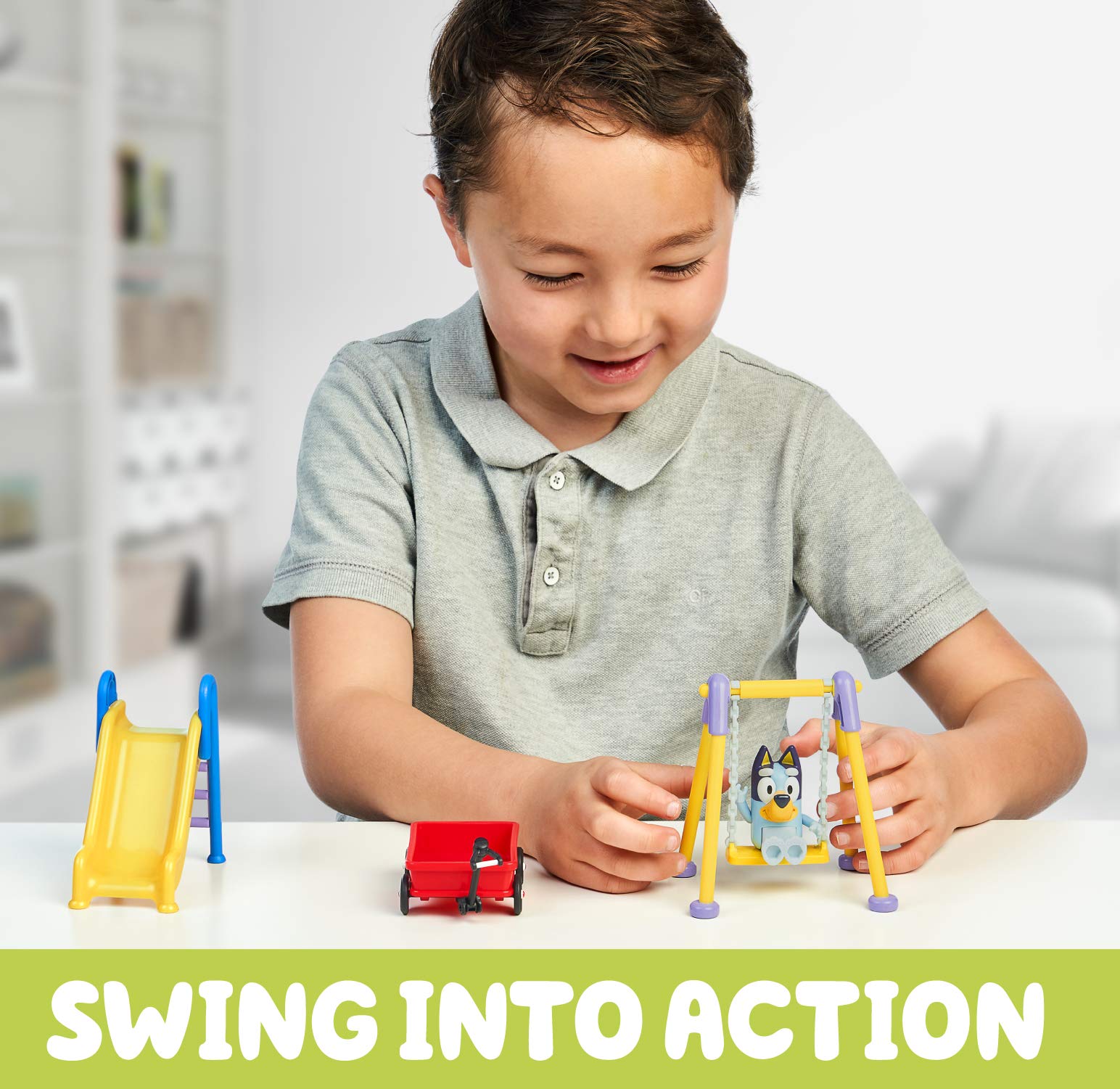 Bluey Park Playset with Bluey 2.5" Figure, Wagon, Swing Set, and Slide ...