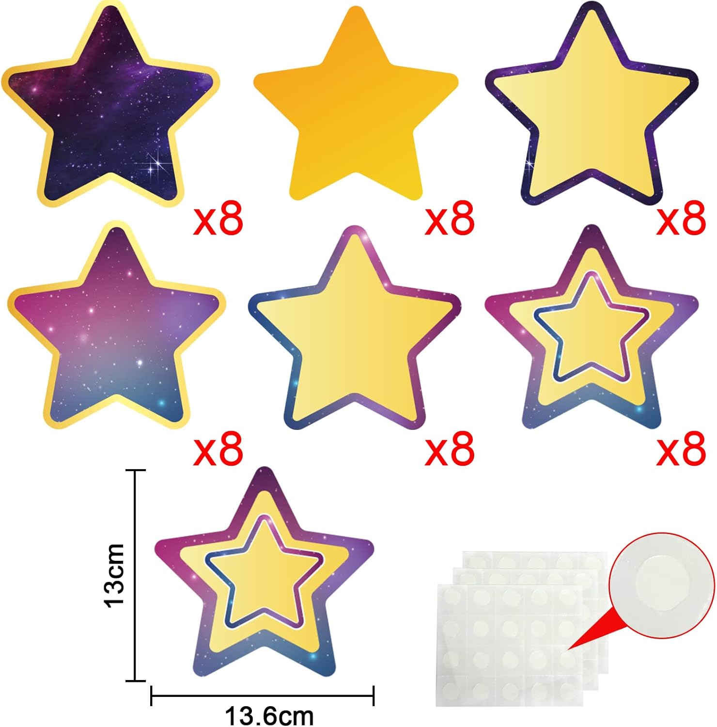 Buy 48Pcs Colorful Galaxy Starss Cutouts Galaxy Starss Paper Bulletin ...